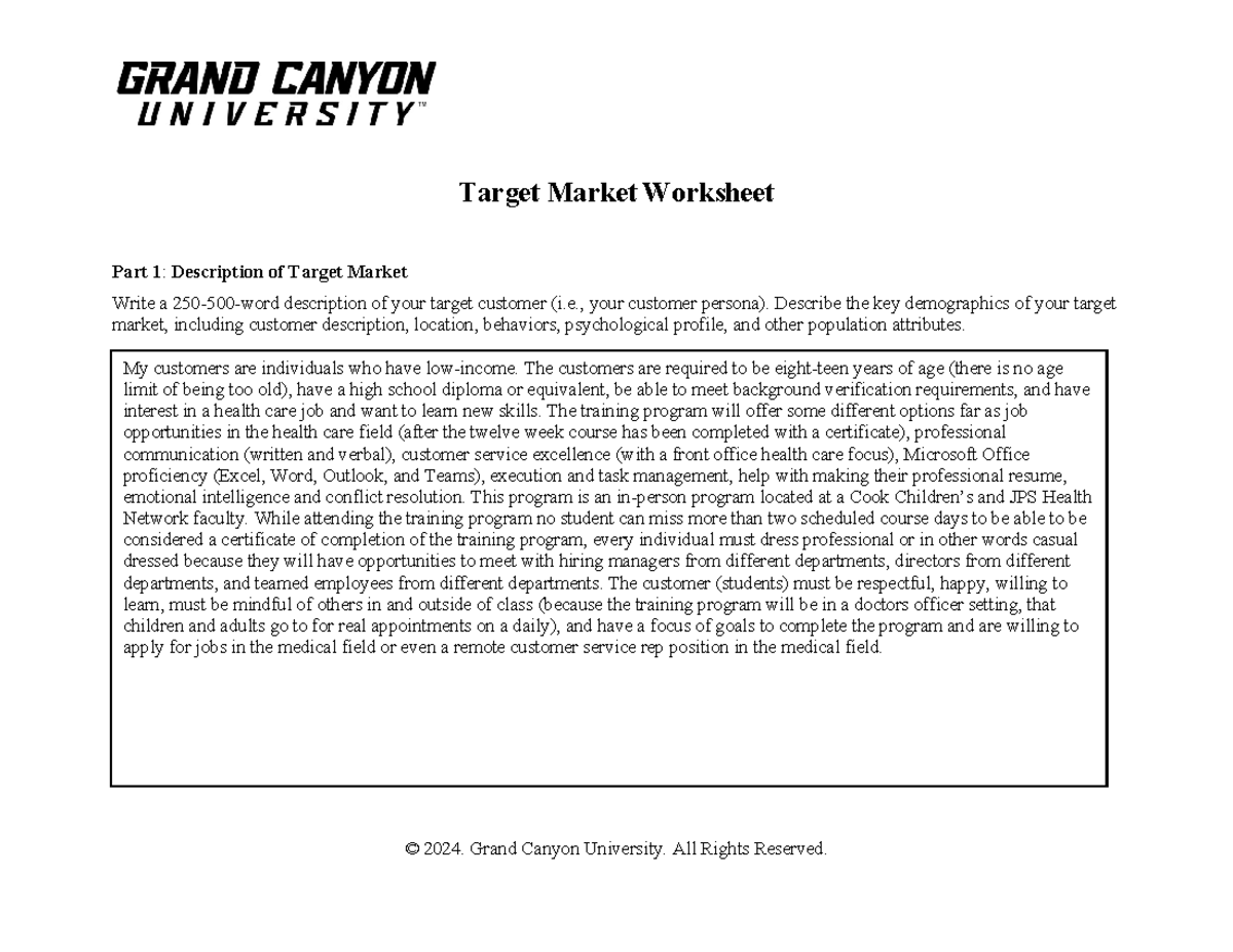 Target Market Worksheet 1: Customer Persona & Market Expansion Analysis ...