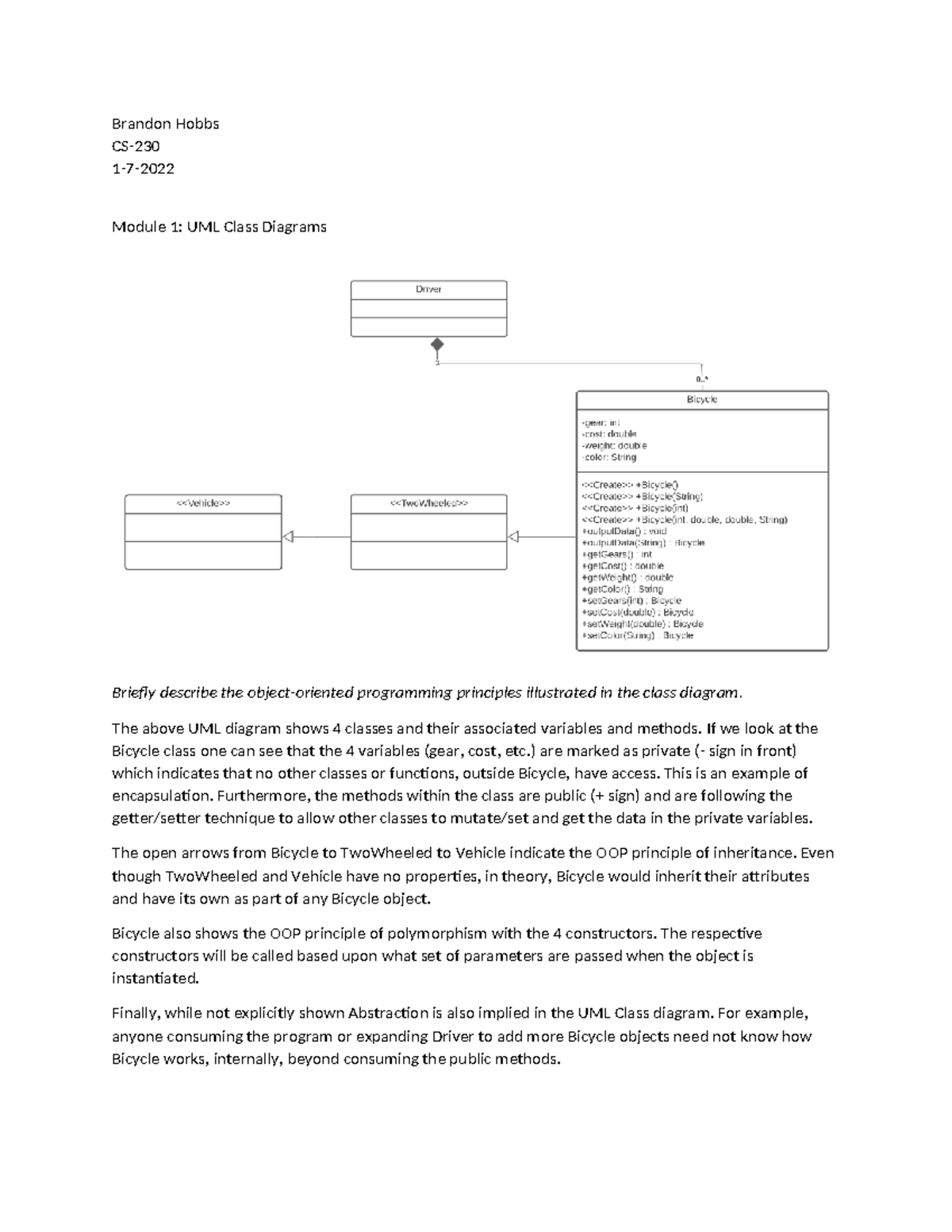 Cs 230 Module 1: UML Class Diagrams and OOP Principles - Studocu