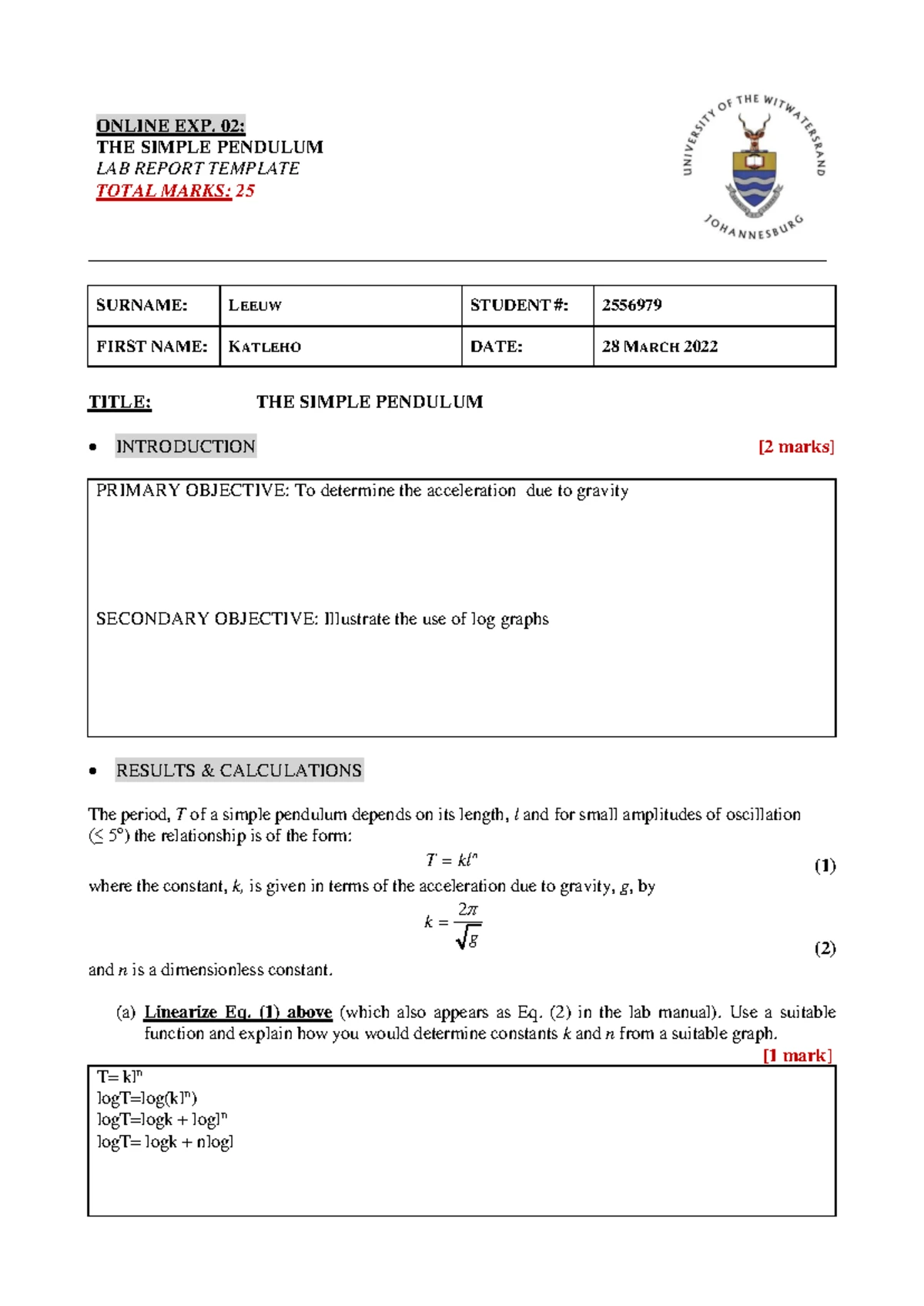 Exp03 - Spring Gun - Lab Report - ONLINE EXP. 03: THE RANGE OF A SPRING ...