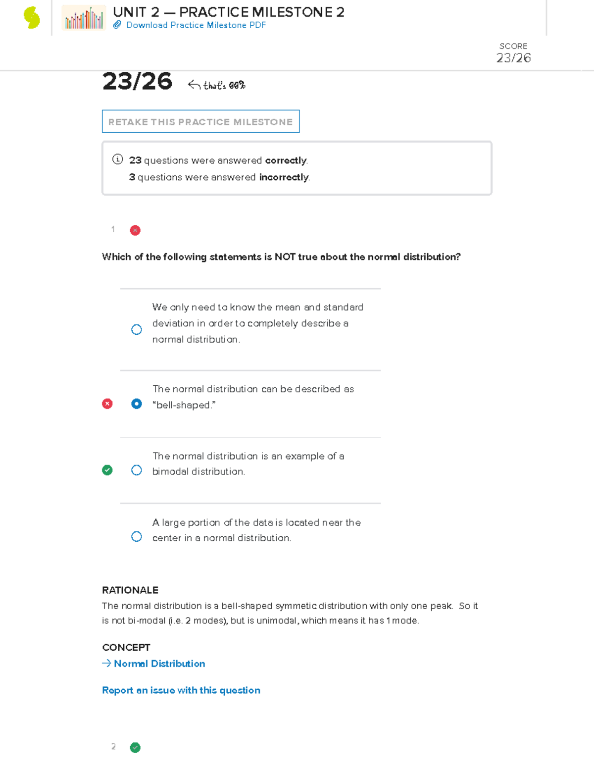 Stat Sophia Unit 2 Practice Milestone 2 Review and Key Concepts - Studocu