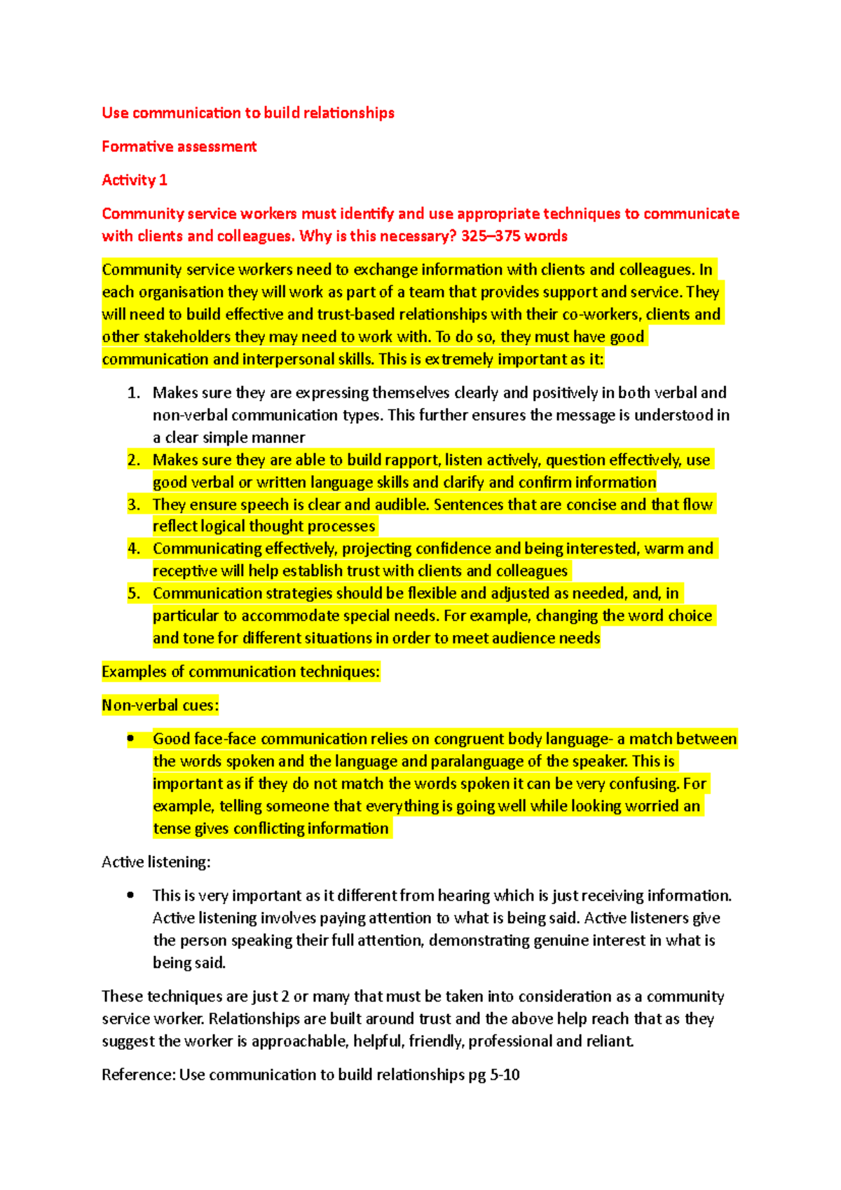 Use communication to build relationships formative assessment - Use communication to build - Studocu