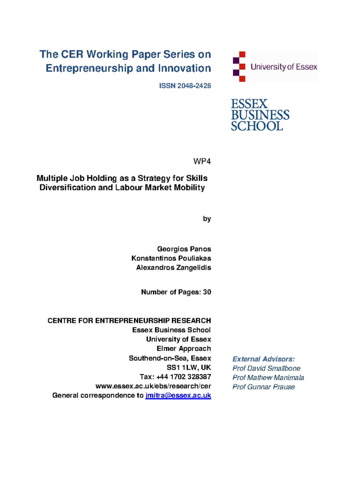 Multiple Job Holding as a Strategy for S - The CER Working Paper Series ...