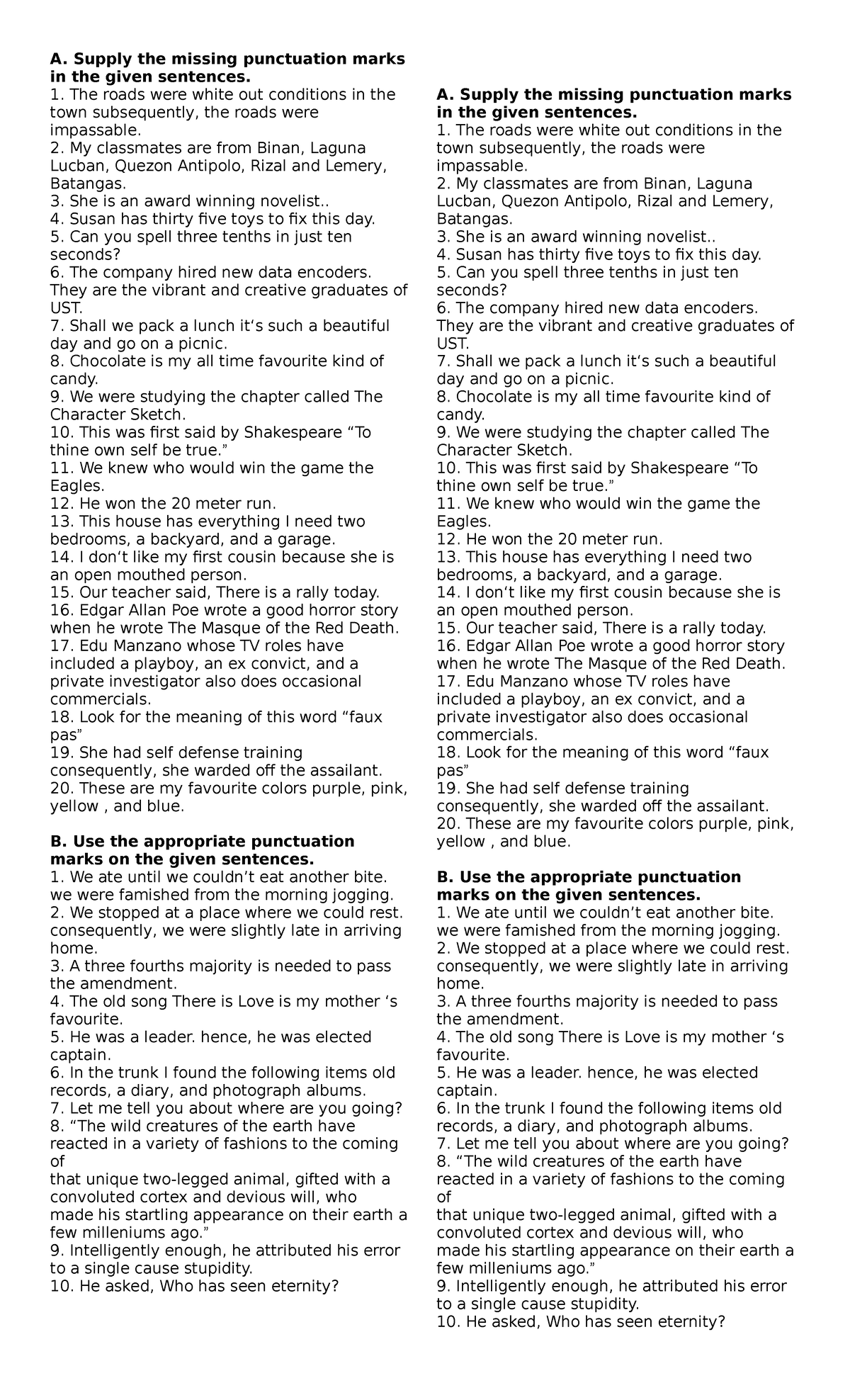 Activity/Quiz on Correct Punctuation Marks (ENG101) - Studocu