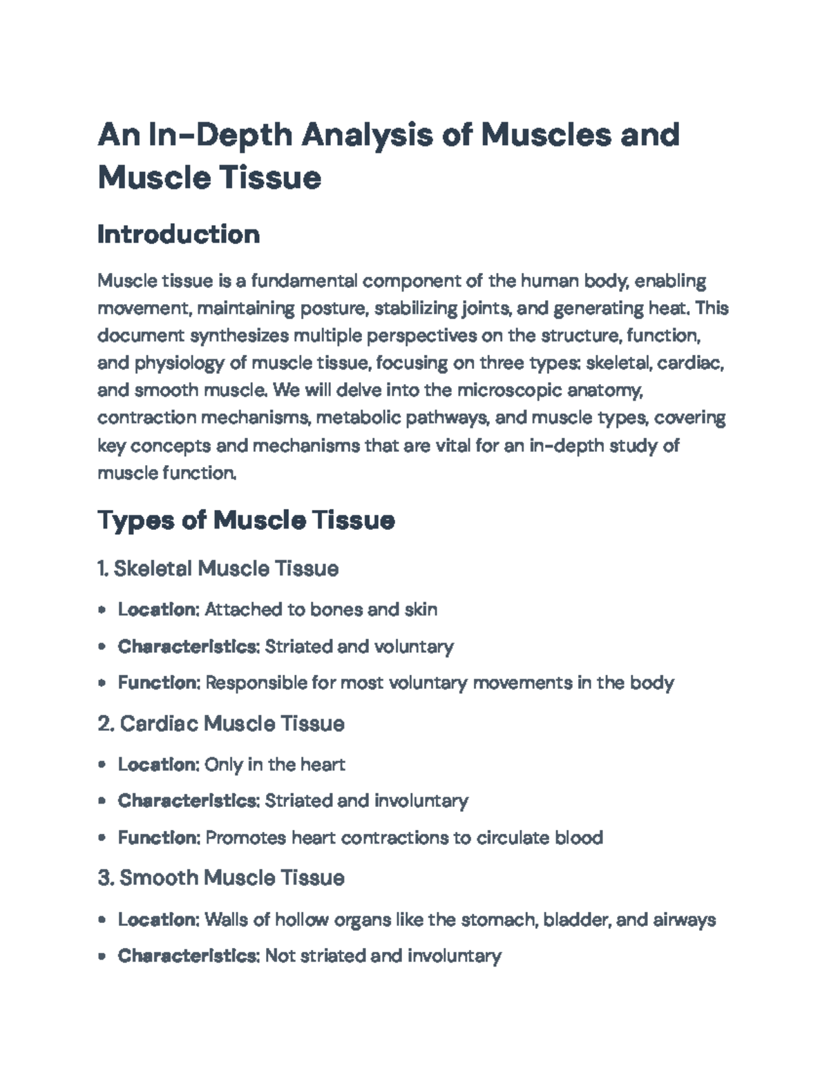 Comprehensive Study of Muscle Tissue: Structure, Function & Physiology - Studocu