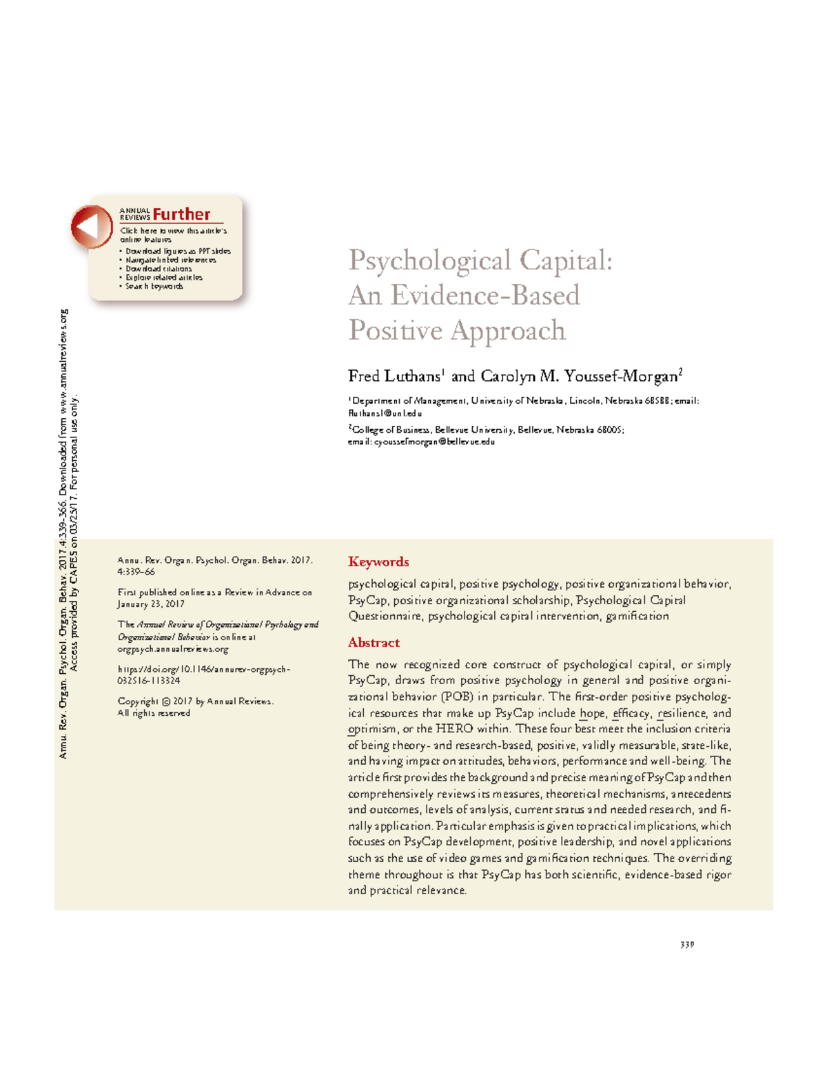 Psychological Capital: Evidence-Based Insights on PsyCap's Impact - Studocu