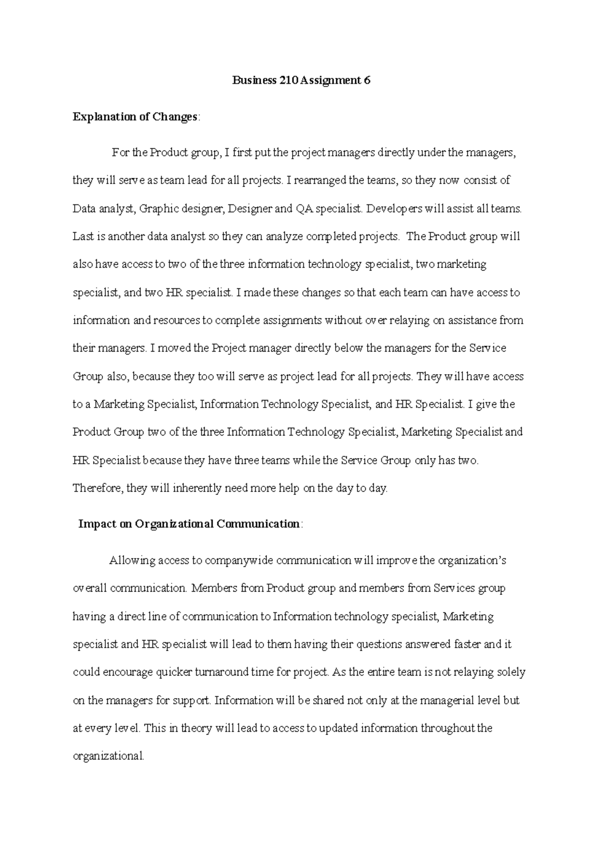 Business 210: Assignment 6 - Optimizing Organizational Structures - Studocu