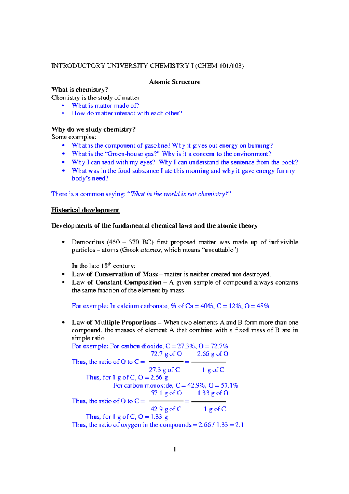Introductory University Chemistry I - Lecture notes - 1 - 2 ...