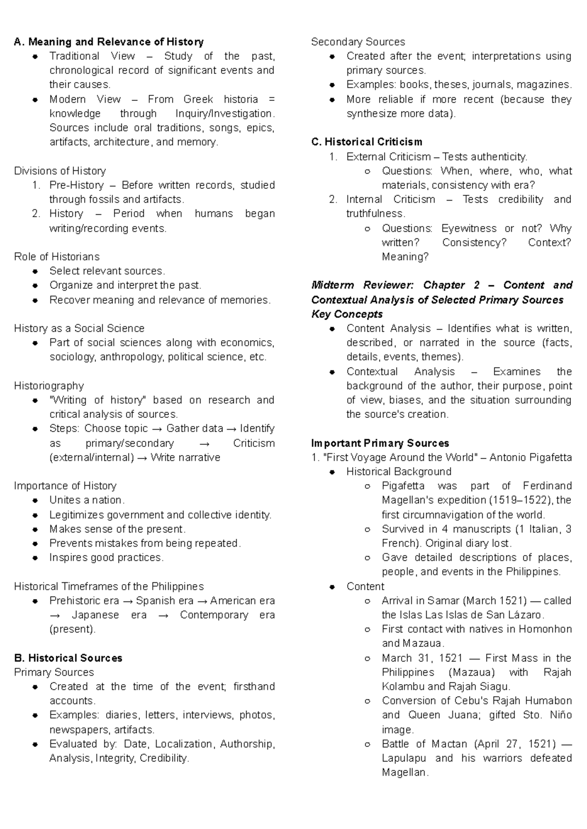 RPH Midterms - Reviewer: Understanding History and Its Sources - Studocu