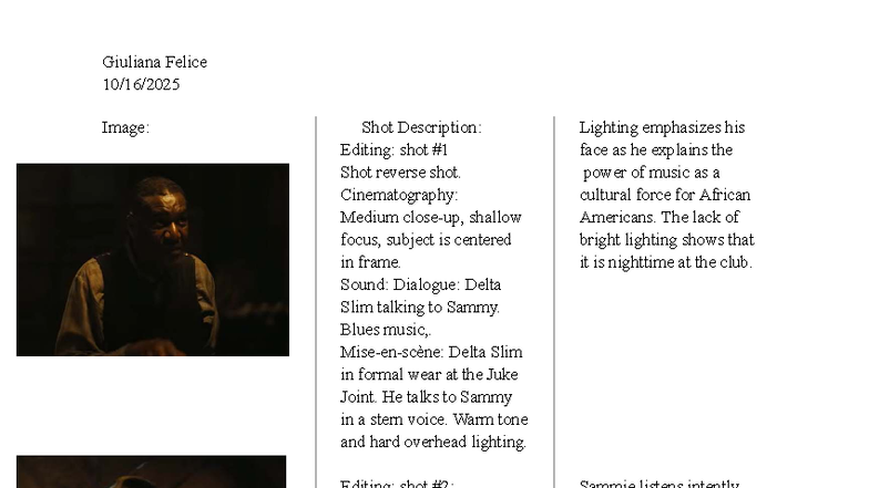 Shot Breakdown - Cinema assignment - Giuliana Felice 10/16/ Image: Shot ...