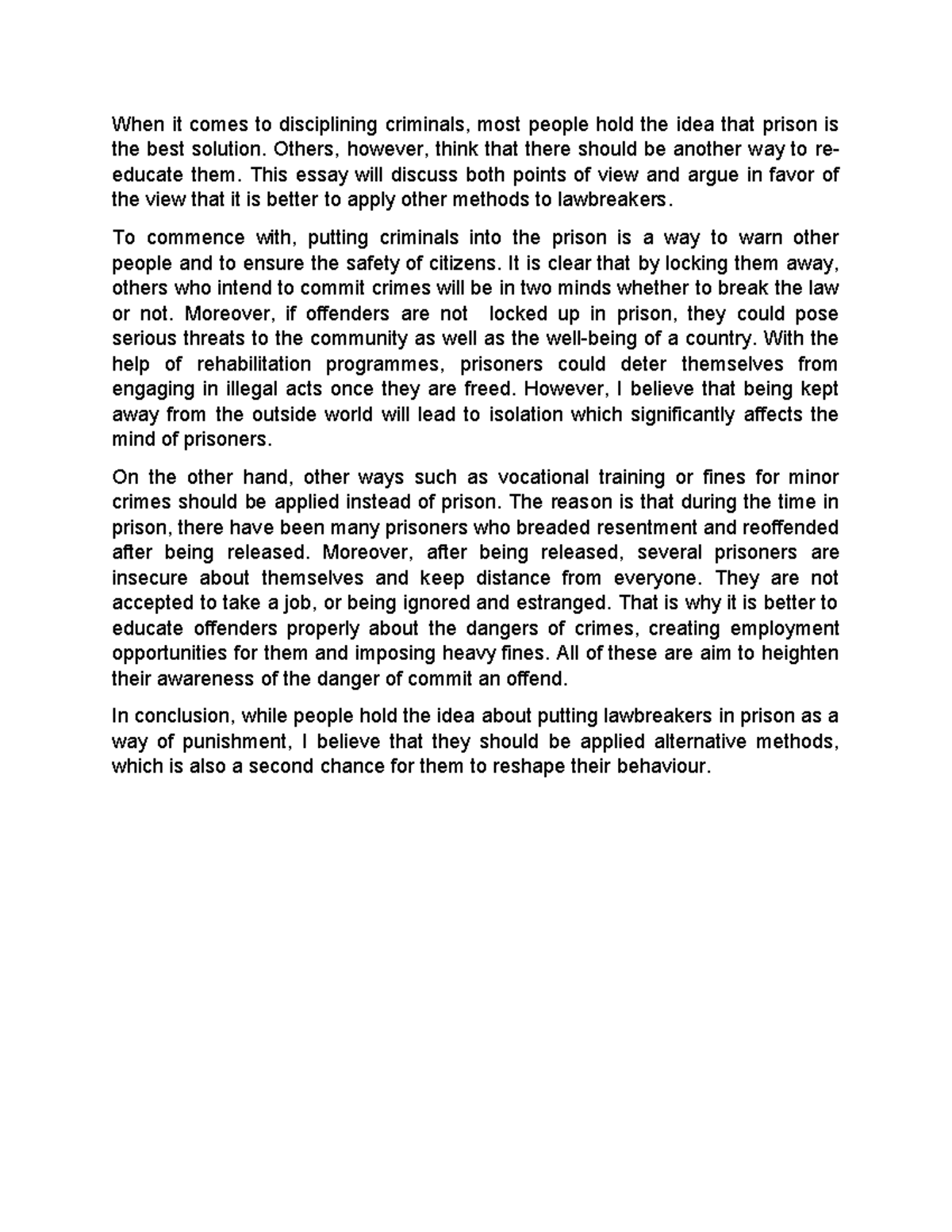 Essay Notes: Prison vs. Alternative Methods of Criminal Discipline ...