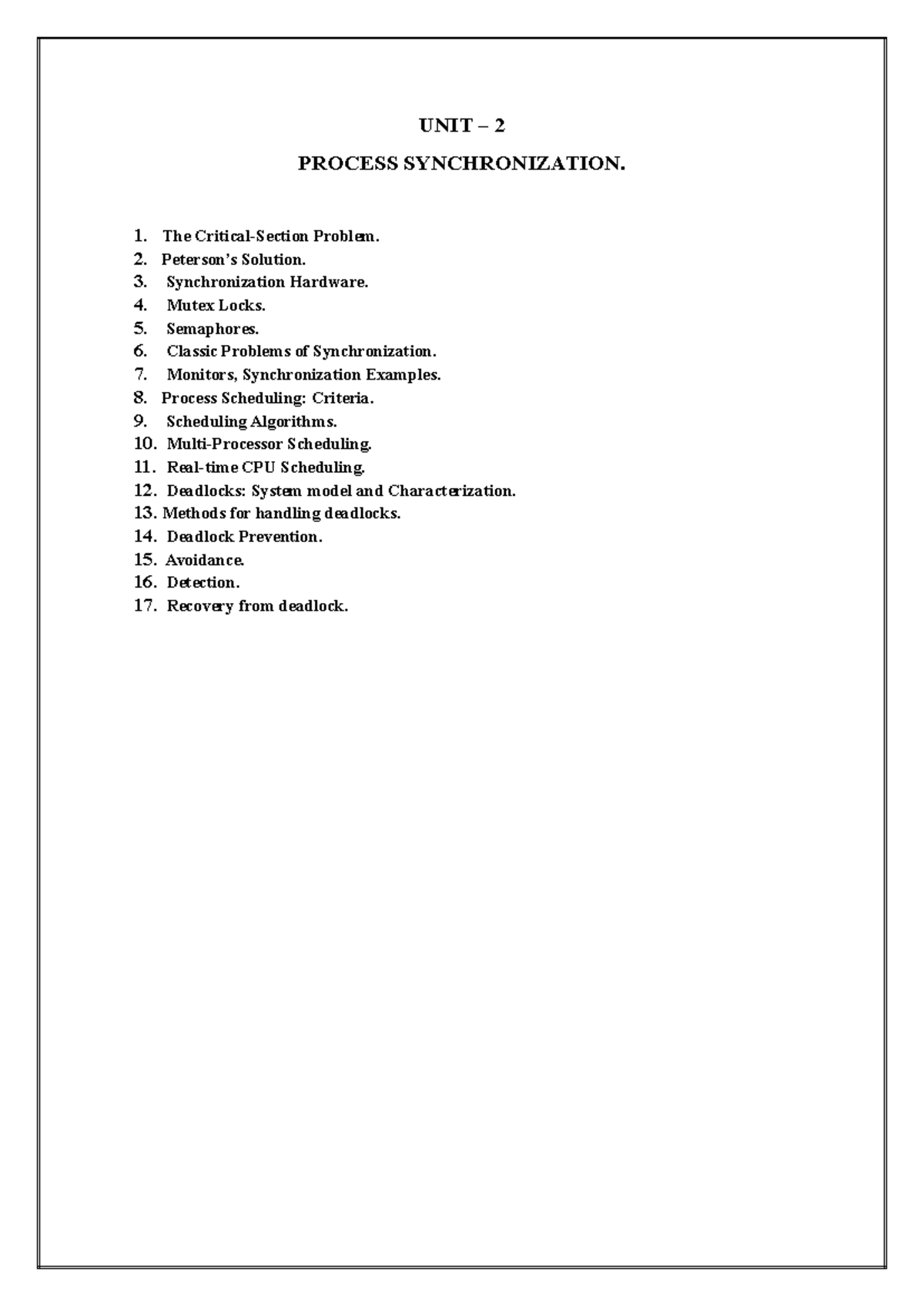 UNIT 2: Process Synchronization & Scheduling in Operating Systems - Studocu