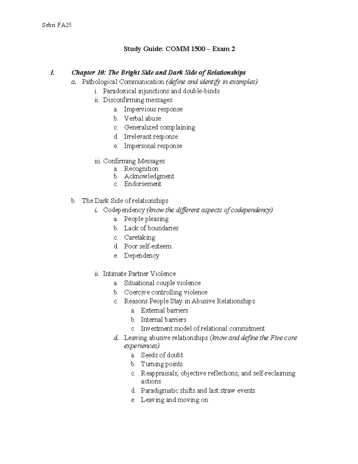 COMM 1500 - Study Guide for Exam 3: Relationships & Communication - Studocu