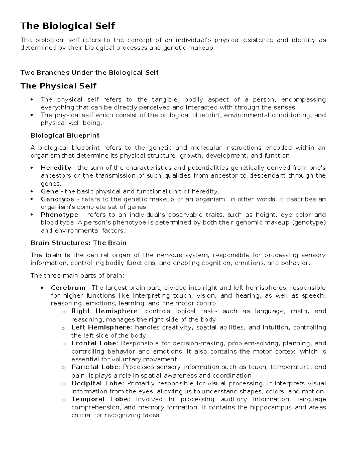 Biological Self: Understanding Physical and Sexual Identity - Finals ...