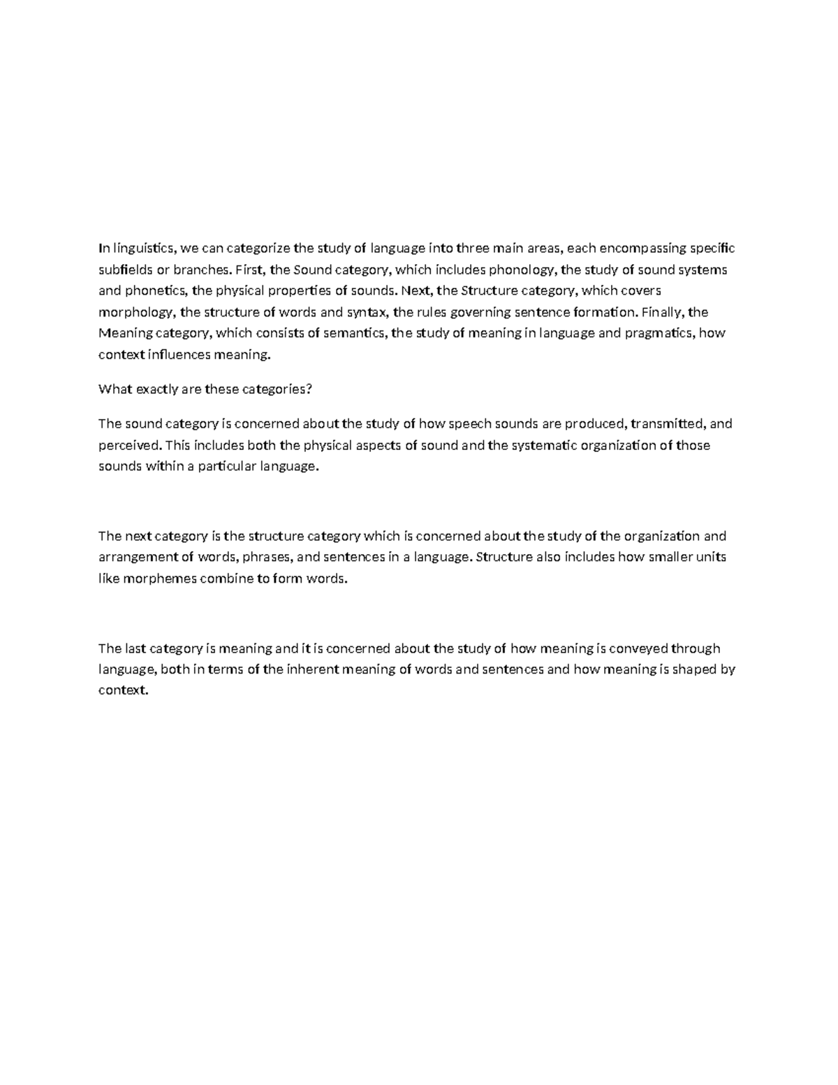 Linguistics - topics and lessons - In linguistics, we can categorize ...