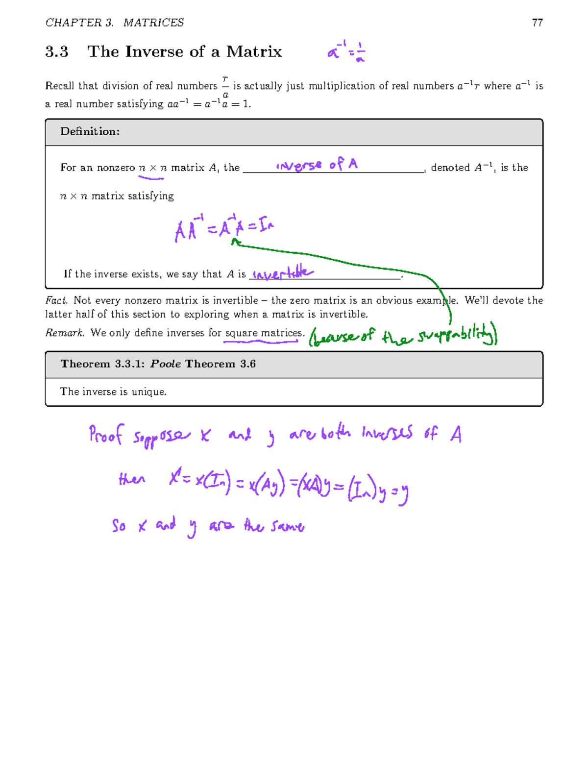 Final Exam Review: Chapter 3 - Matrix Inverses (Math 101) - Studocu