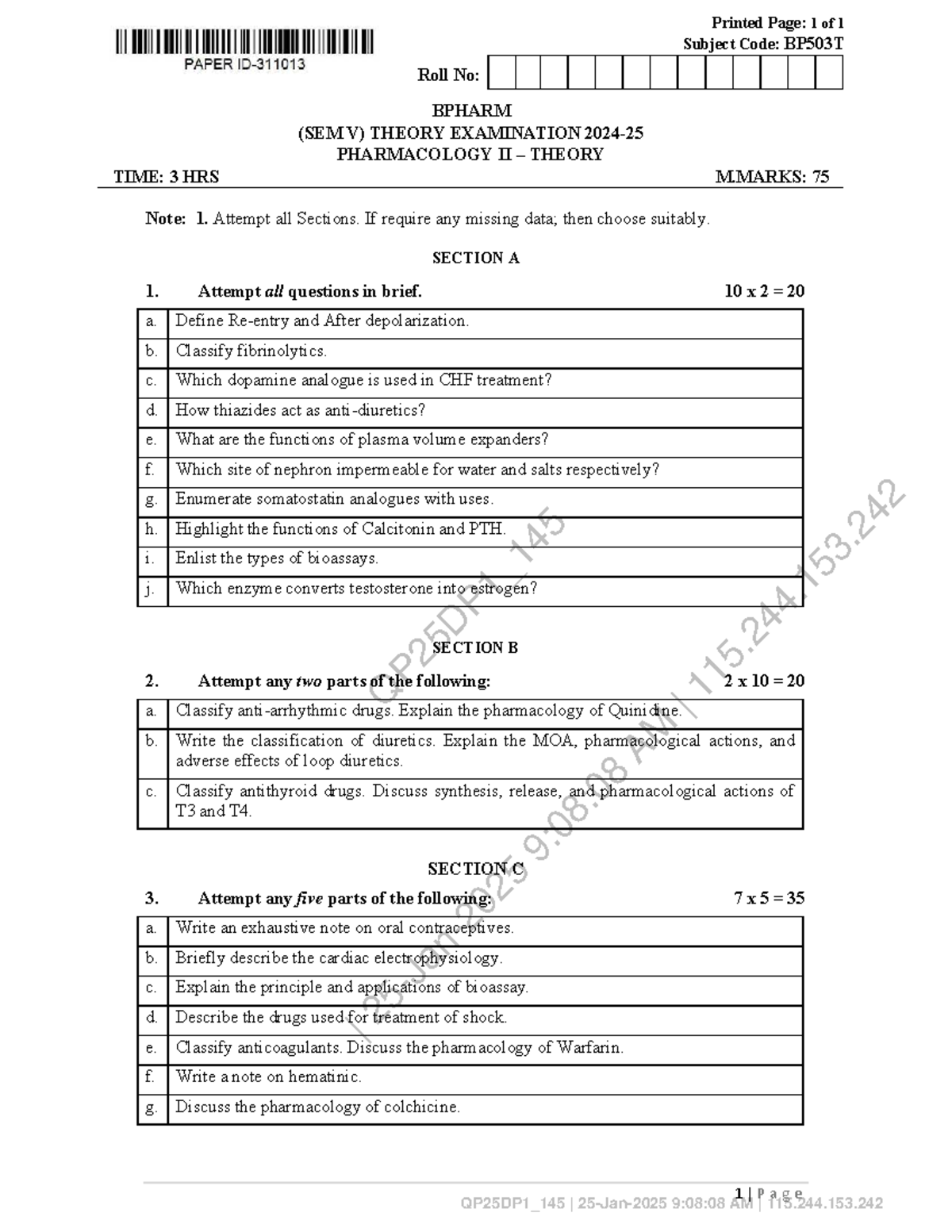 BPHARM SEM V Pharmacology II BP503T Exam Notes Jan 2025 - Studocu