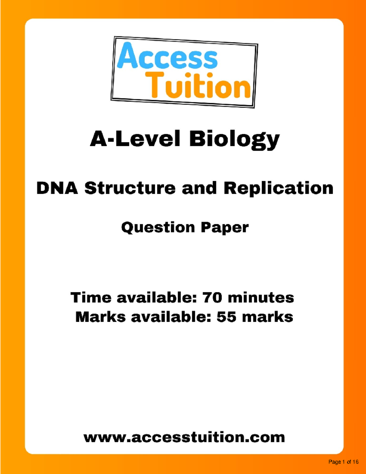 DNA Structure and Replication Quiz Paper (QP) Overview - Studocu