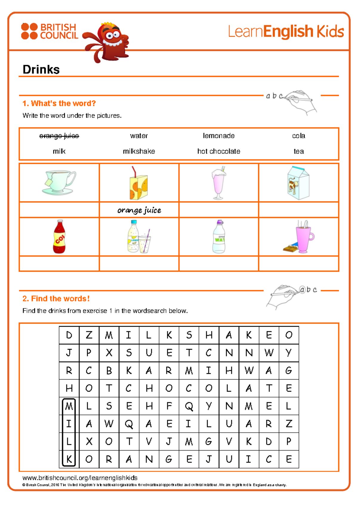 Drinks Vocabulary Worksheets for Kids - British Council - Studocu