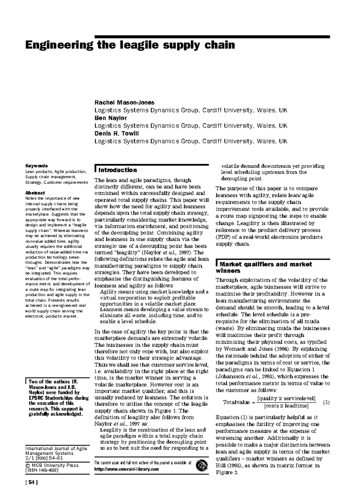 25. Engineering the Leagile Supply Chain: A Comprehensive Analysis ...