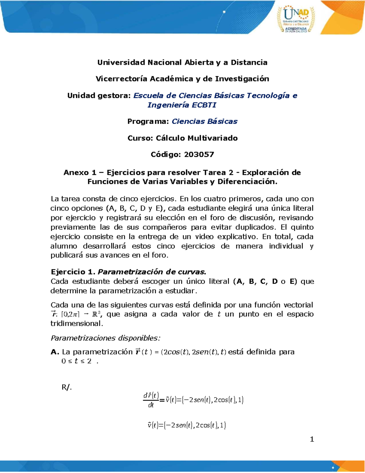 Cálculo Multivariado 203057: Ejercicios y Tarea 2 sobre Funciones - Studocu