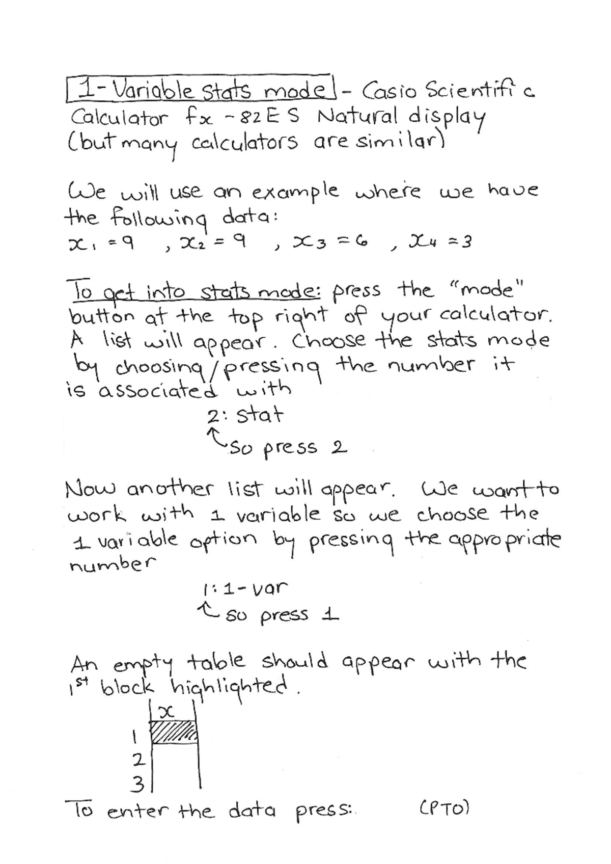 1-Variable Stats Mode Guide for Casio fx-82E S Calculator - Studocu