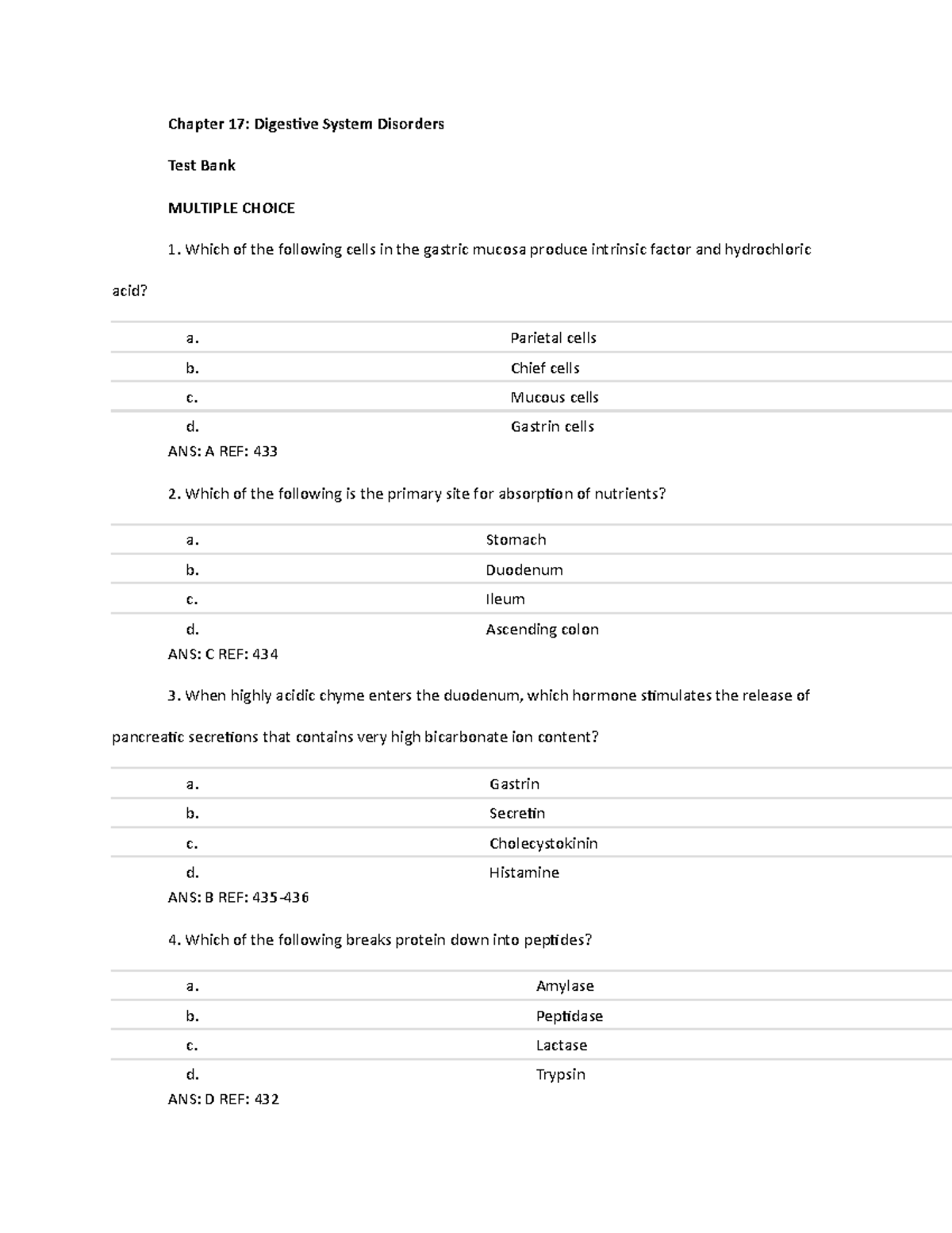 Ch. 17 Test Bank - Digestive System Disorders Study Questions - Studocu