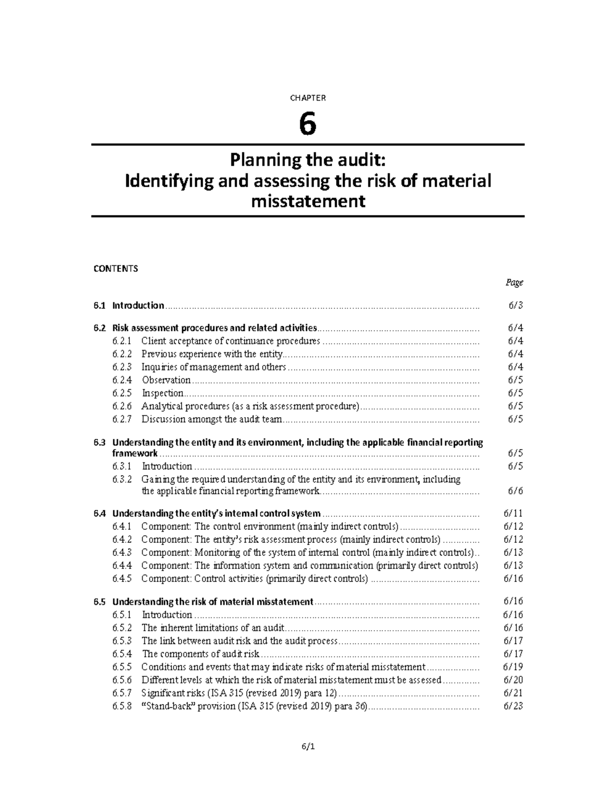 Chapter 6: Planning the Audit - Risk Assessment - Studocu