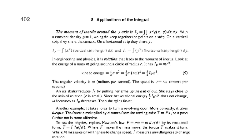 CH402 8 Applications of the Integral: Moment of Inertia Explained - Studocu