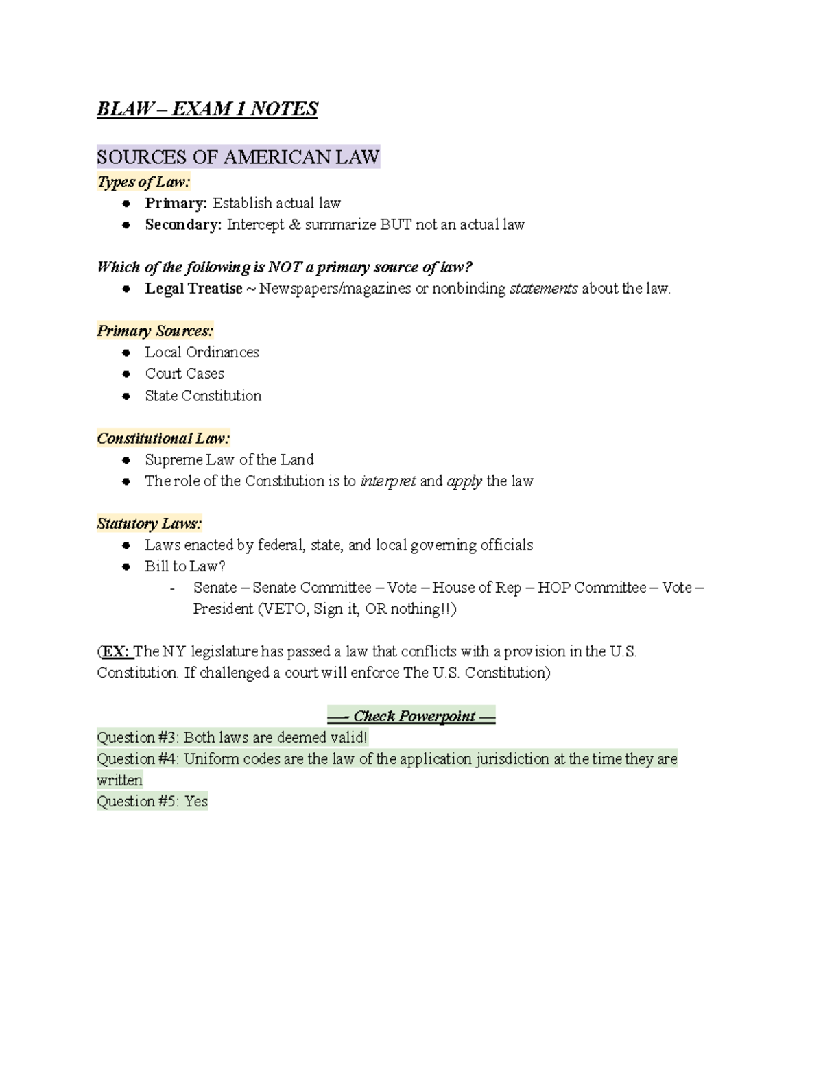 BLAW243 ~ FINAL EXAM NOTES: Sources of American Law & Court Systems ...