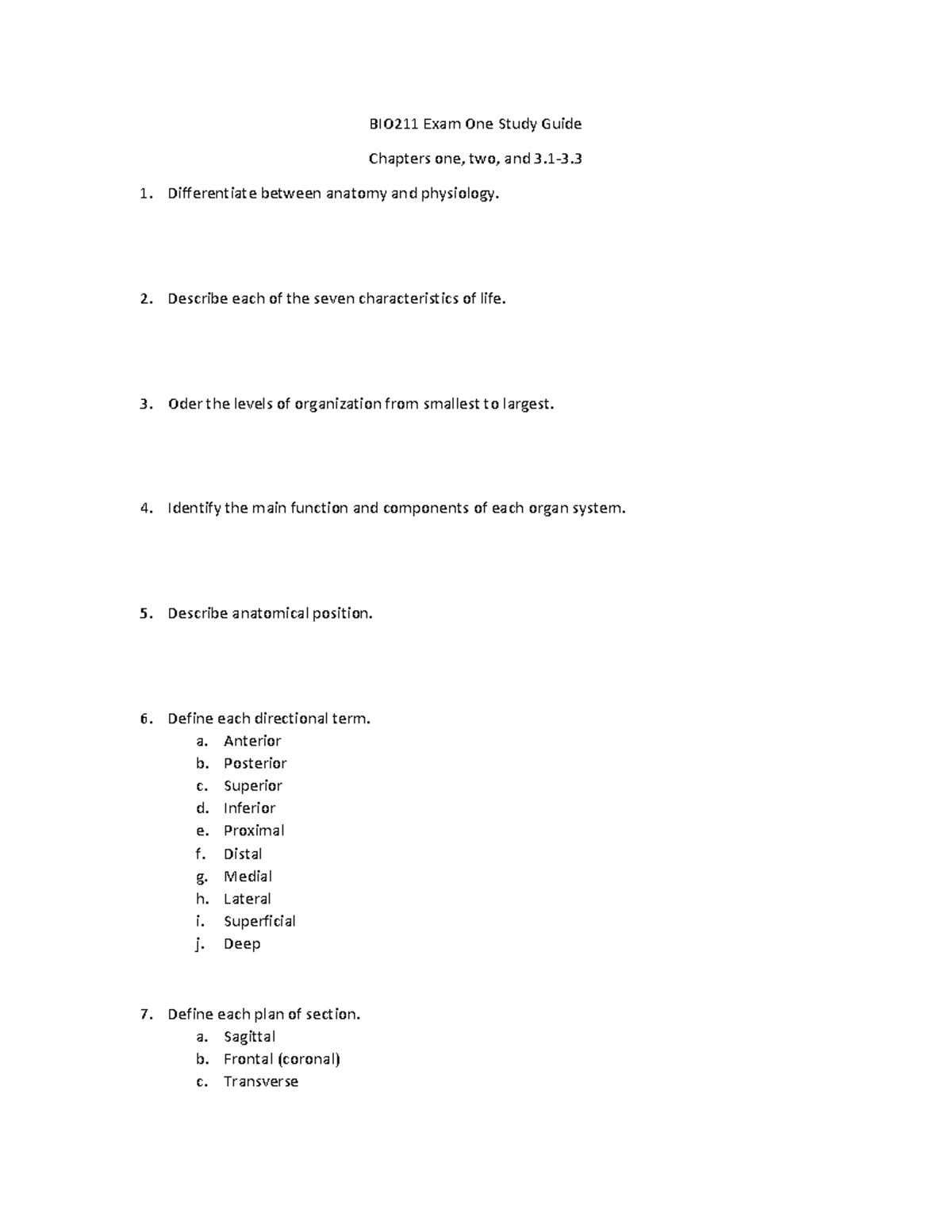 BIO211 Exam One Study Guide: Key Concepts from Chapters 1-3.3 - Studocu
