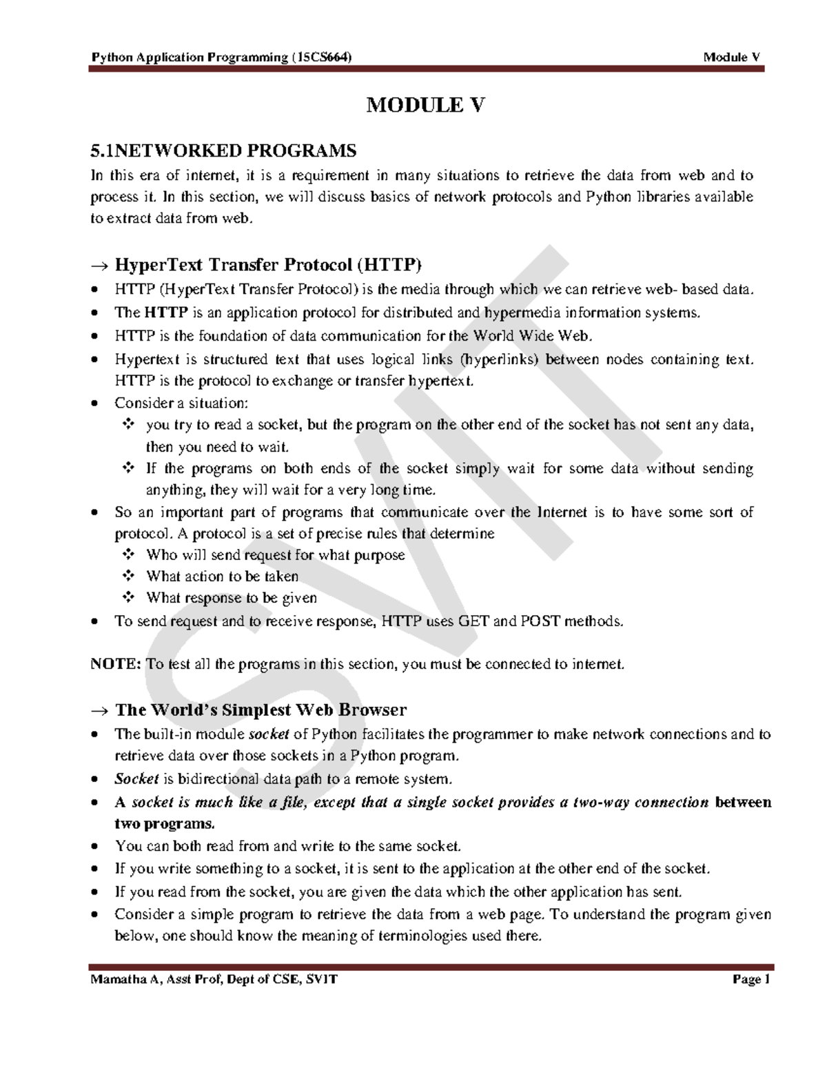 Module V - MODULE V 5 PROGRAMS In this era of internet, it is a ...