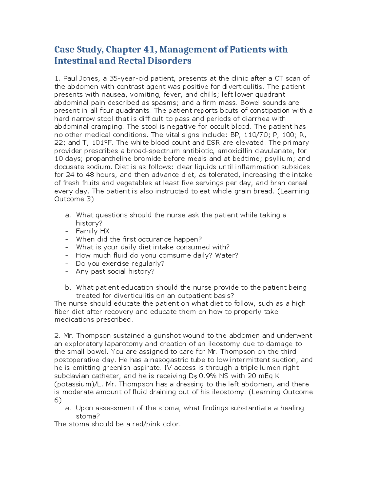CS 41 - Case Study on Management of Intestinal and Rectal Disorders ...