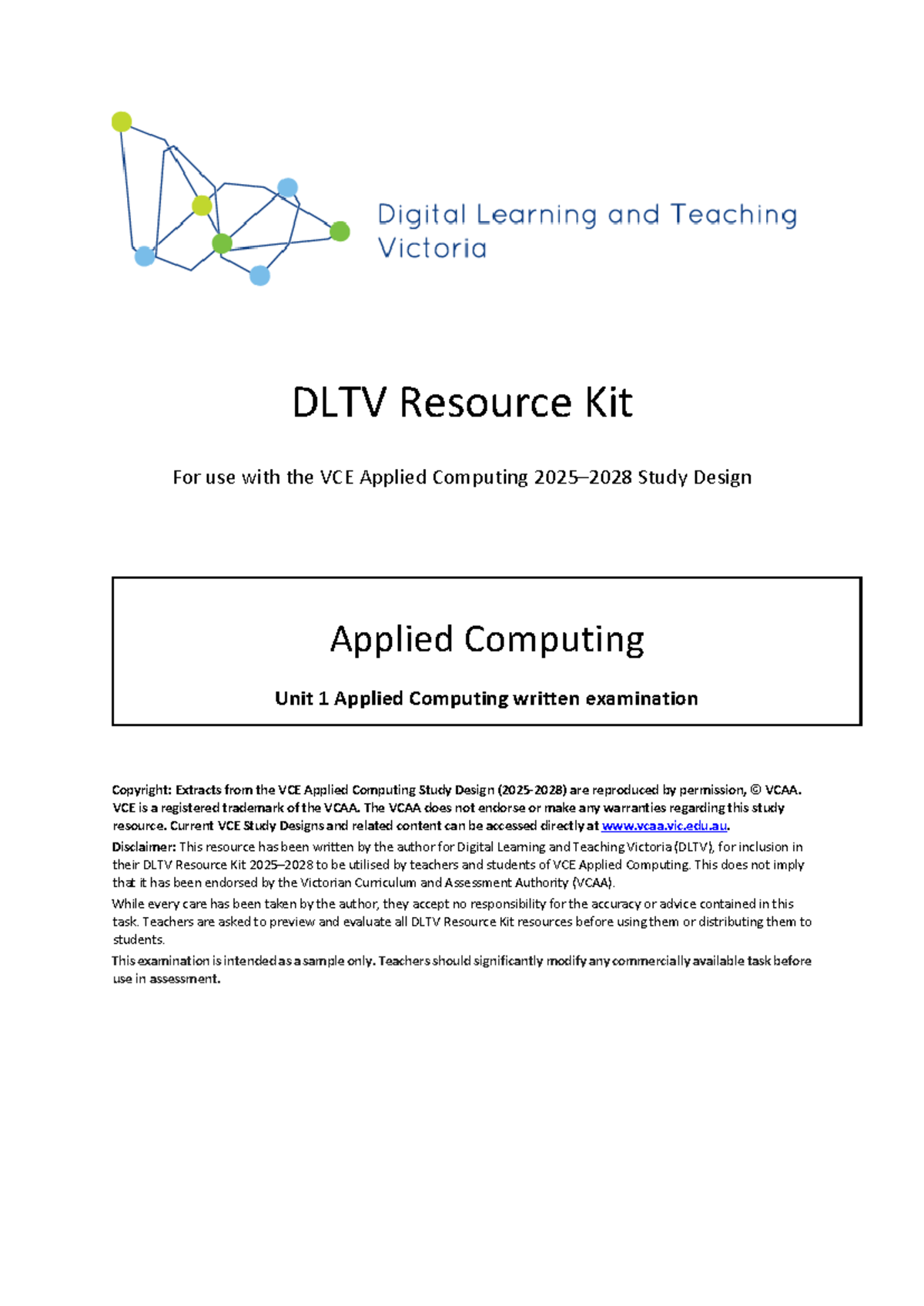VCE Applied Computing Unit 1 Sample Written Exam 2025 - Studocu