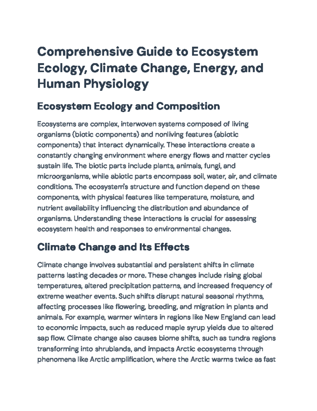 Effects of Climate Change on Ecosystems and Human Health: An Overview ...