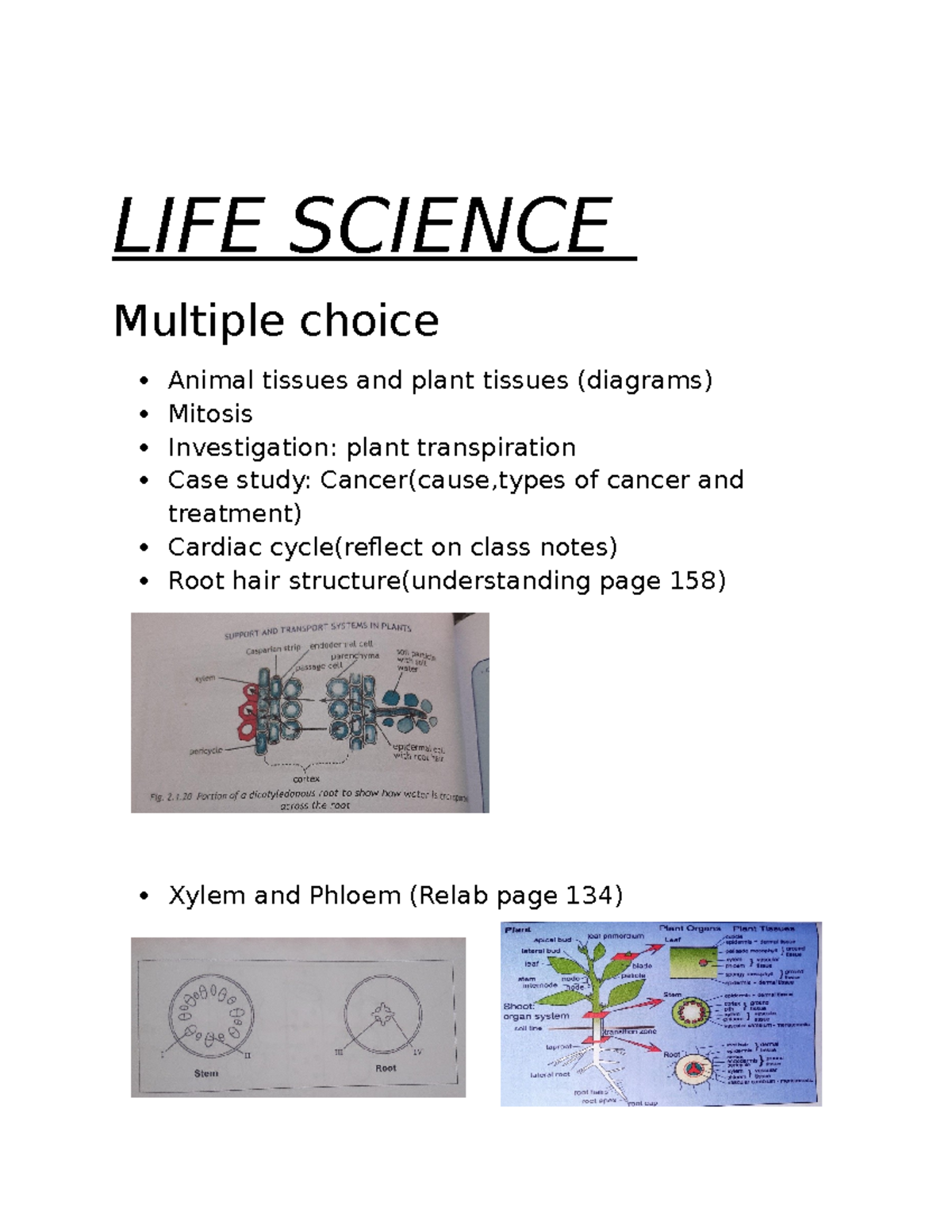 Life science scope 10A - LIFE SCIENCE Multiple choice Animal tissues ...