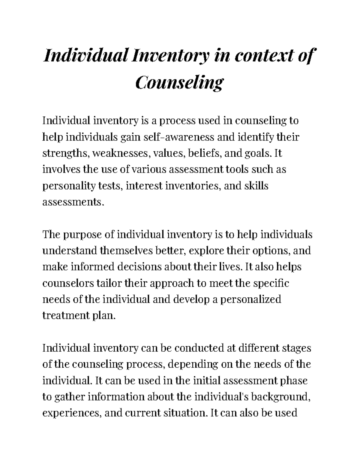 Counseling 101: Understanding Individual Inventory for Self-Awareness ...