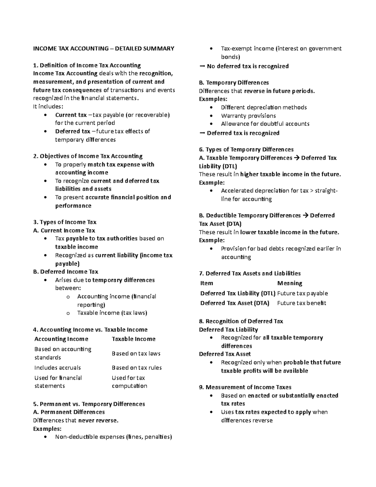 INCOME TAX ACCOUNTING: DETAILED SUMMARY & KEY CONCEPTS - Studocu