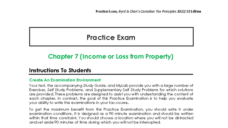 Practice Exam: Canadian Tax Principles 3rd Edition - Chapter 7 ...