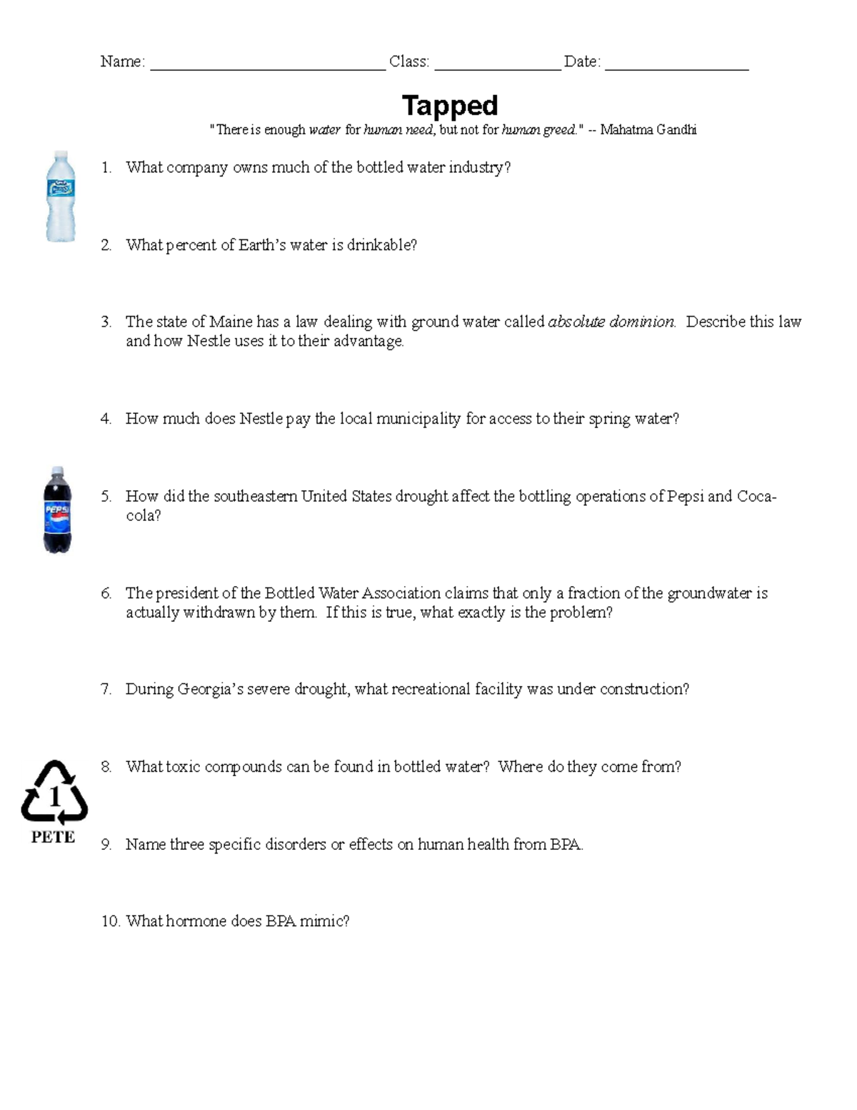 Tapped - Movie Worksheet Questions & Analysis Guide - Studocu