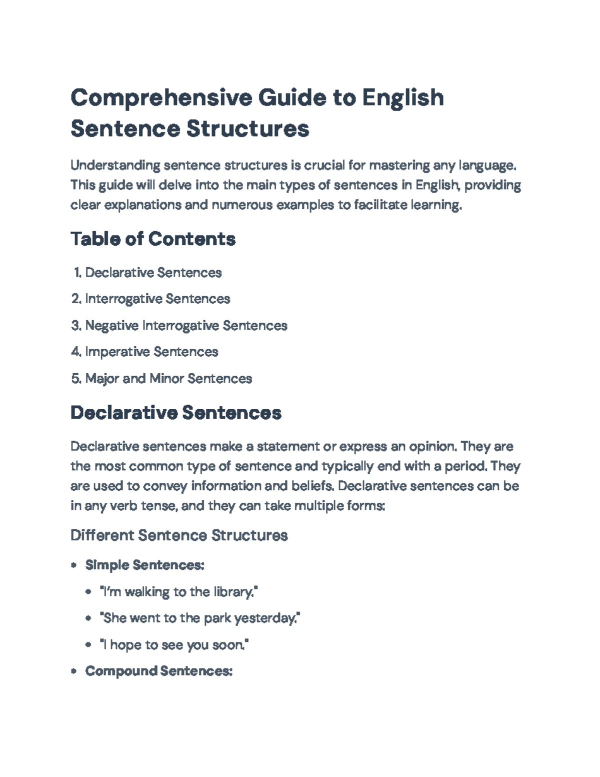 Comprehensive Guide to English Sentence Structures and Types ...