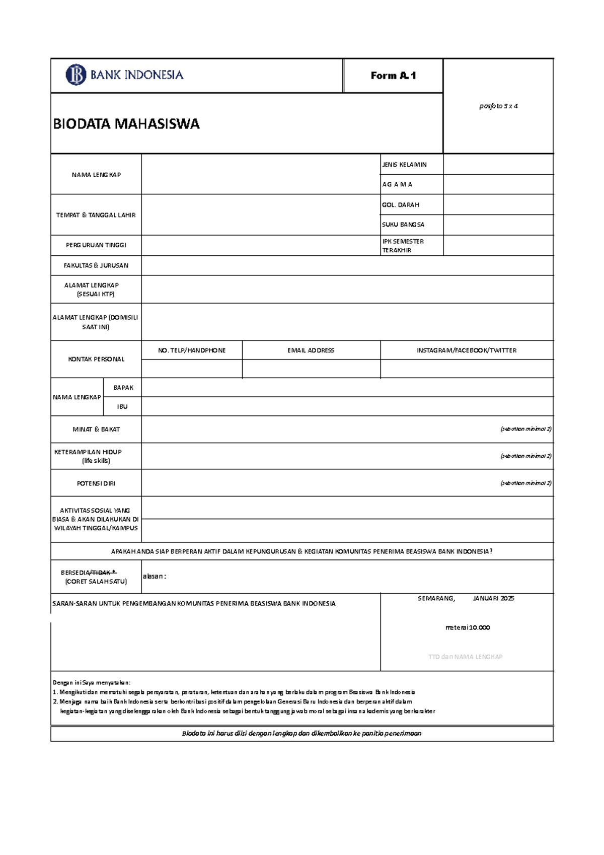 Summary of Form A - Biodata for Beasiswa Bank Indonesia Application ...