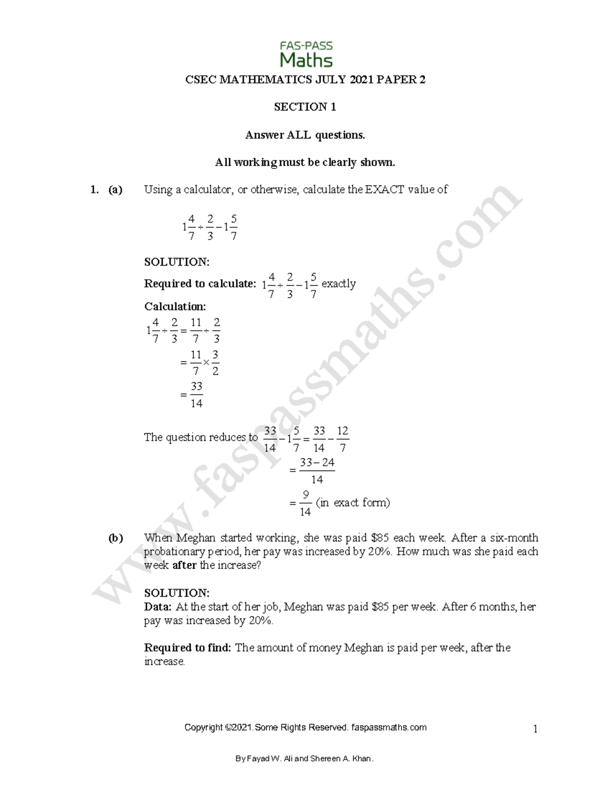 CSEC MATHEMATICS JULY 2021 PAPER 2 SOLUTIONS AND EXPLANATIONS - Studocu