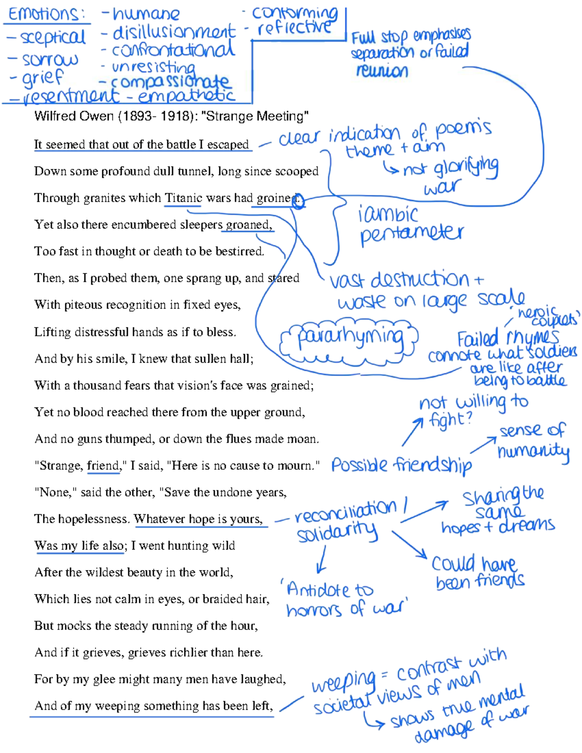 382 - Detailed Analysis of Wilfred Owen's 'A Strange Meeting' - Studocu