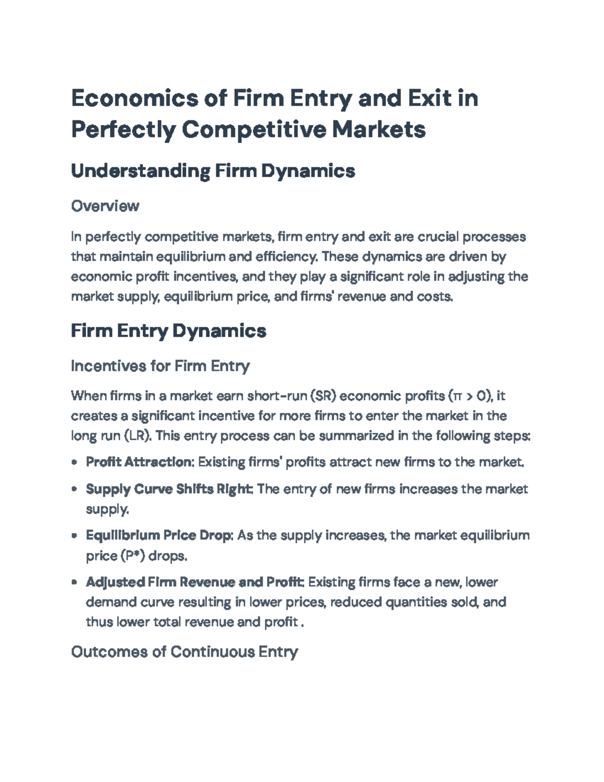 Economics of Firm Entry and Exit in Perfectly Competitive Markets ...