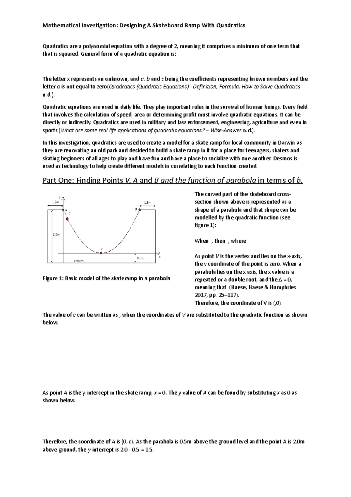 Mathematical Investigation: Designing A Skateboard Ramp With Quadratics ...