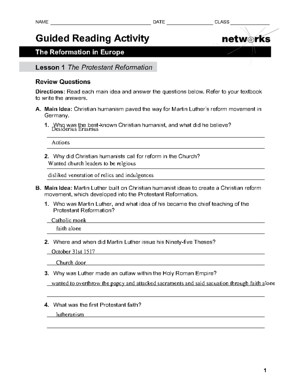 WH C3 S1 Reformation GR - The Protestant Reformation Lesson Review ...