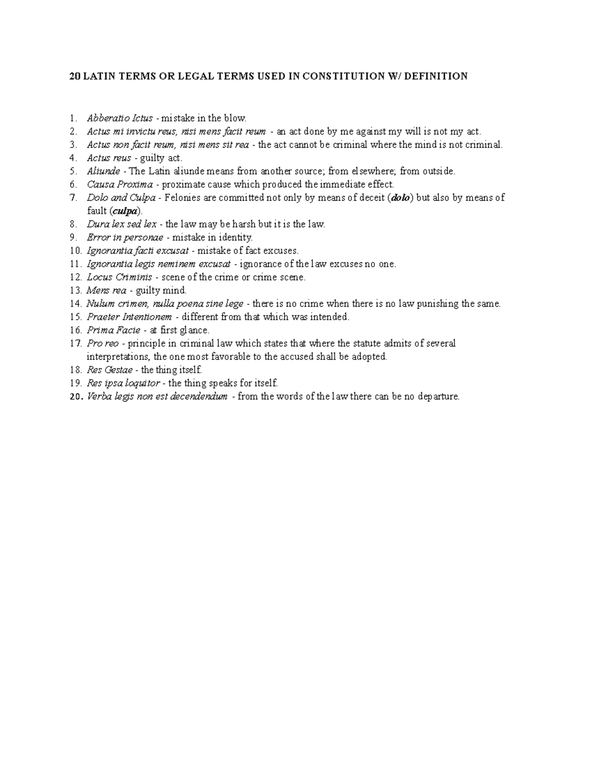20 Latin Legal Terms Used in Constitution with Definitions - Studocu