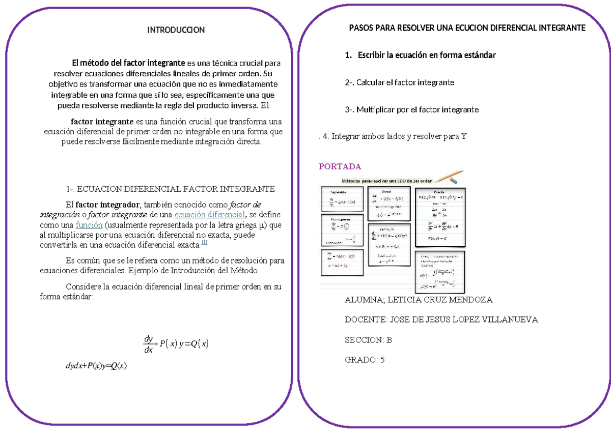 EJERCICIOS DE ECUACIONES DIFERENCIALES - FACTOR INTEGRANTE - Studocu