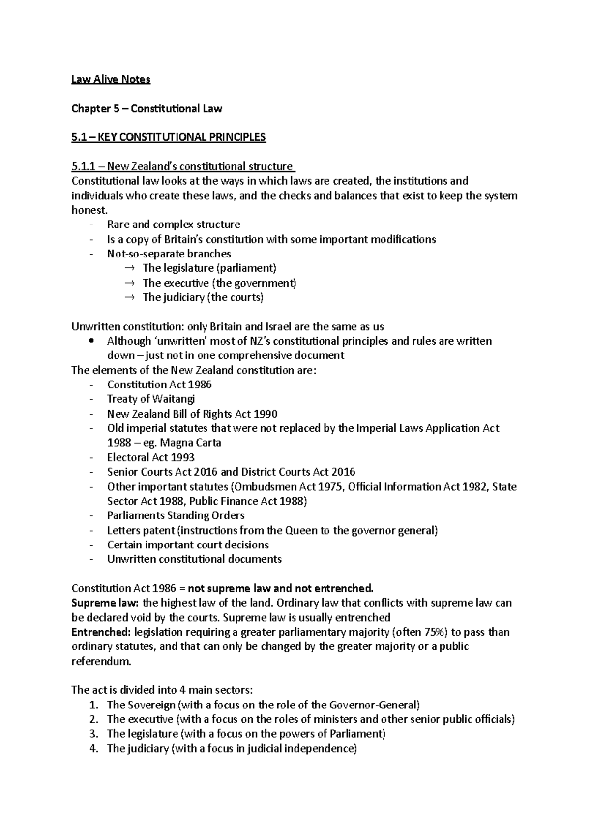 Chapter 5 - Constitutional Law Notes (Law Alive) - Studocu