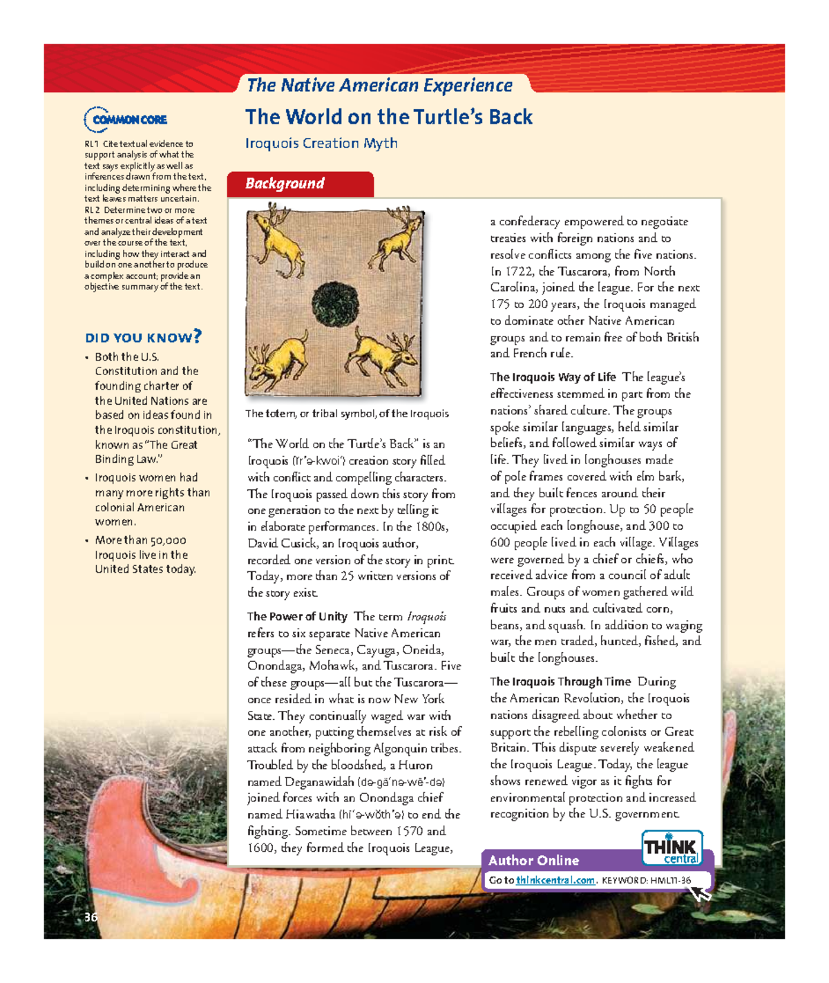 The Iroquois Creation Myth: Analyzing Themes and Textual Evidence (RL 1 ...